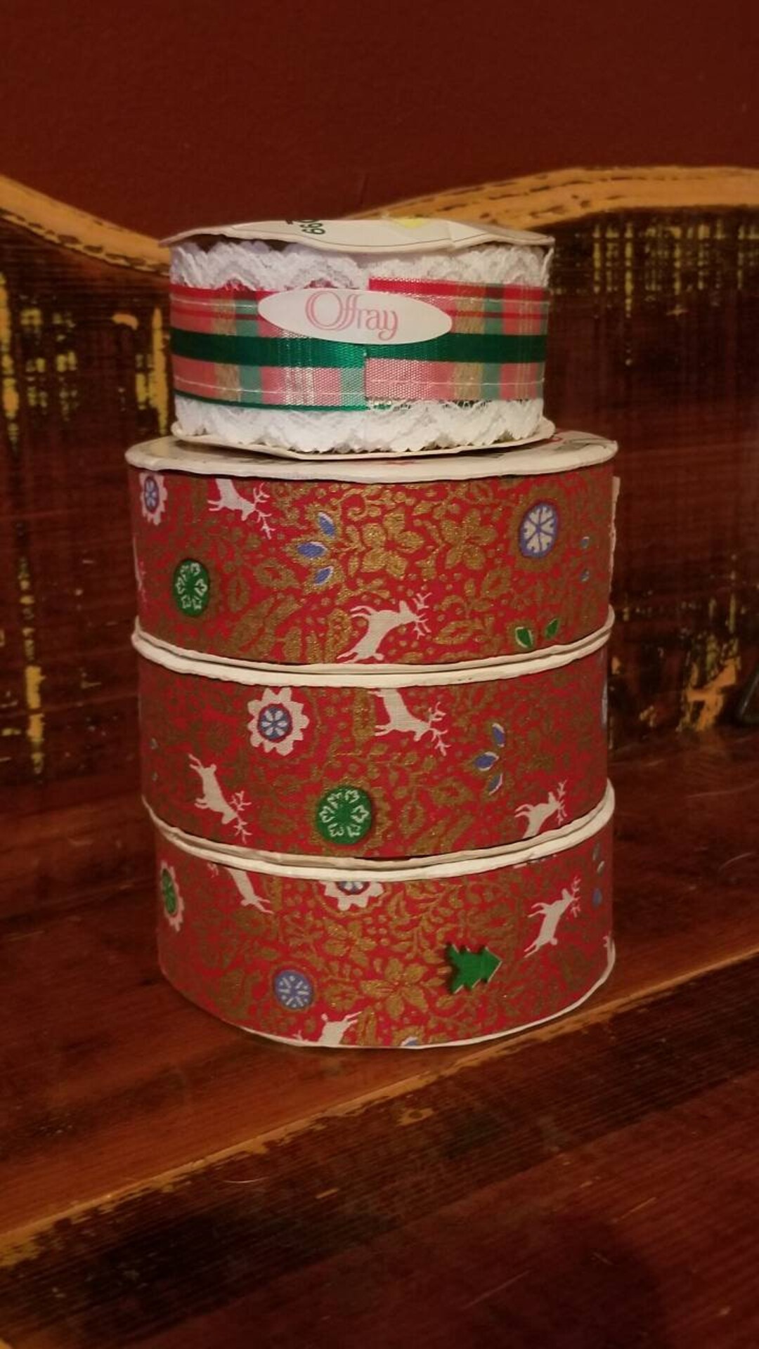 Vintage OFFRAY CHRISTMAS RIBBON Lot of 4, Vintage Craft Supplies ...