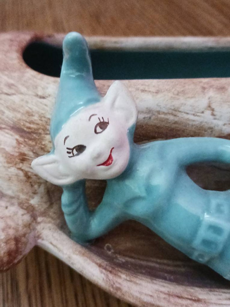 1950s ELF Pixie Sprite Reclining on a LOG PLANTER by Treausre - Etsy