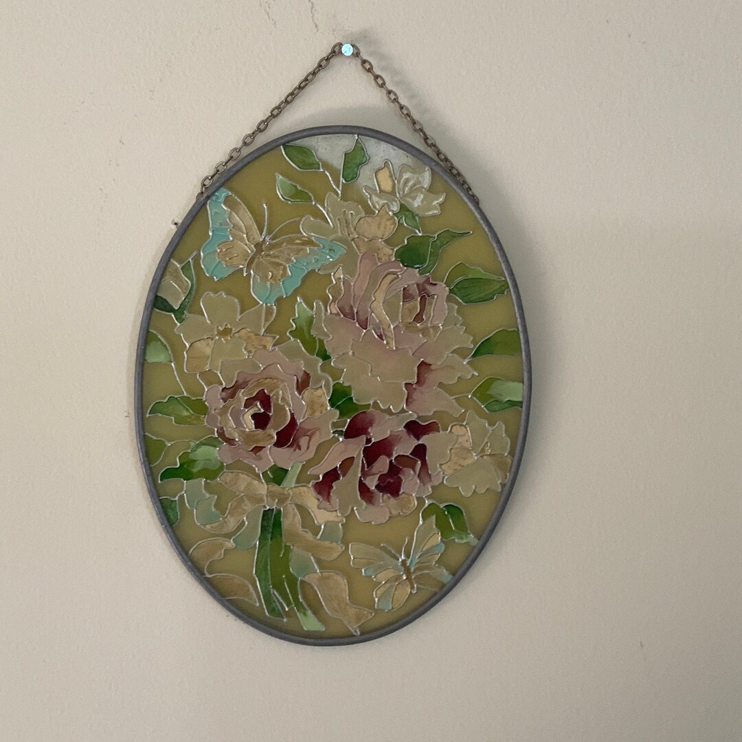 Joan Baker Designs Handpainted STAINED GLASS Floral Rose SUNCATCHER ...