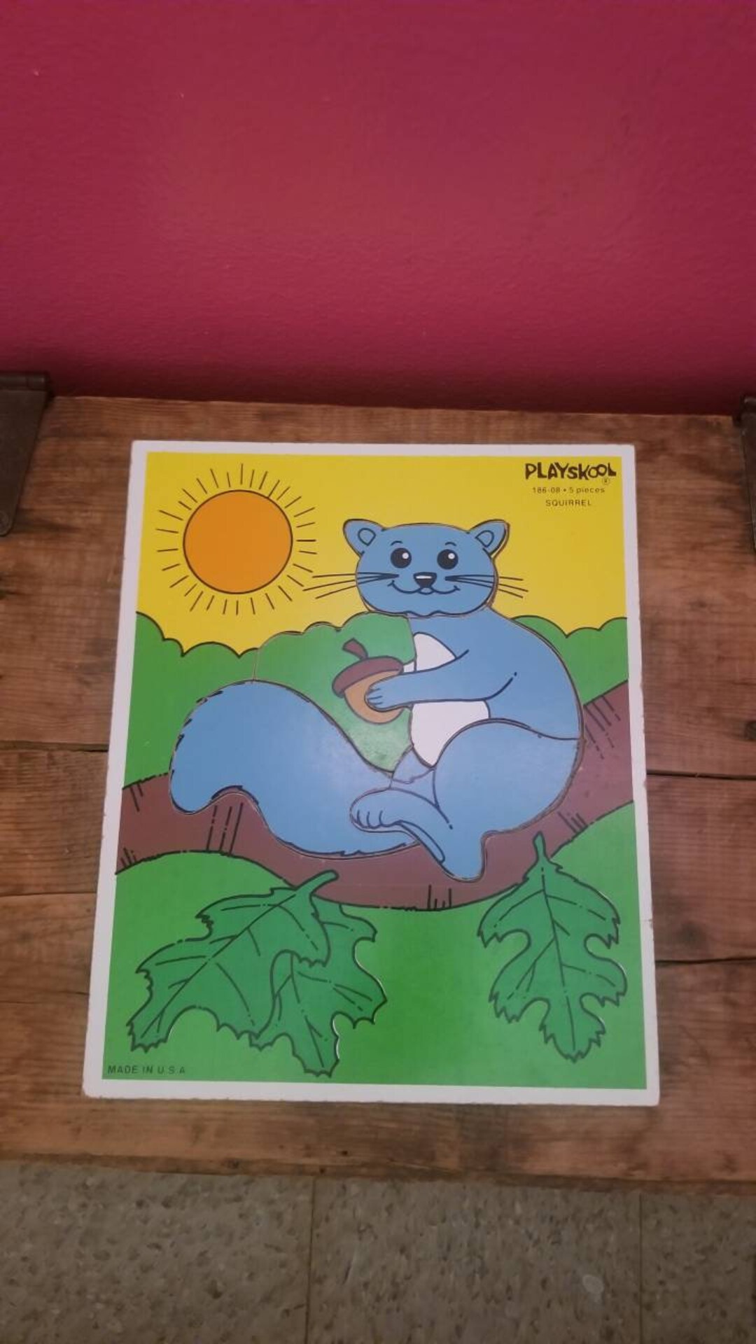 Vintage Playskool 5 Pc Framed WOODEN SQUIRREL PUZZLE Made in U S A ...