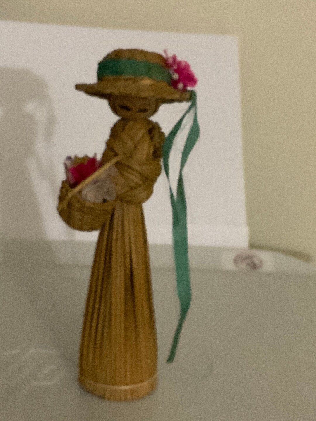 VINTAGE STRAW WOMAN With a Flower Basket and Bonnet, Wicker Woven ...