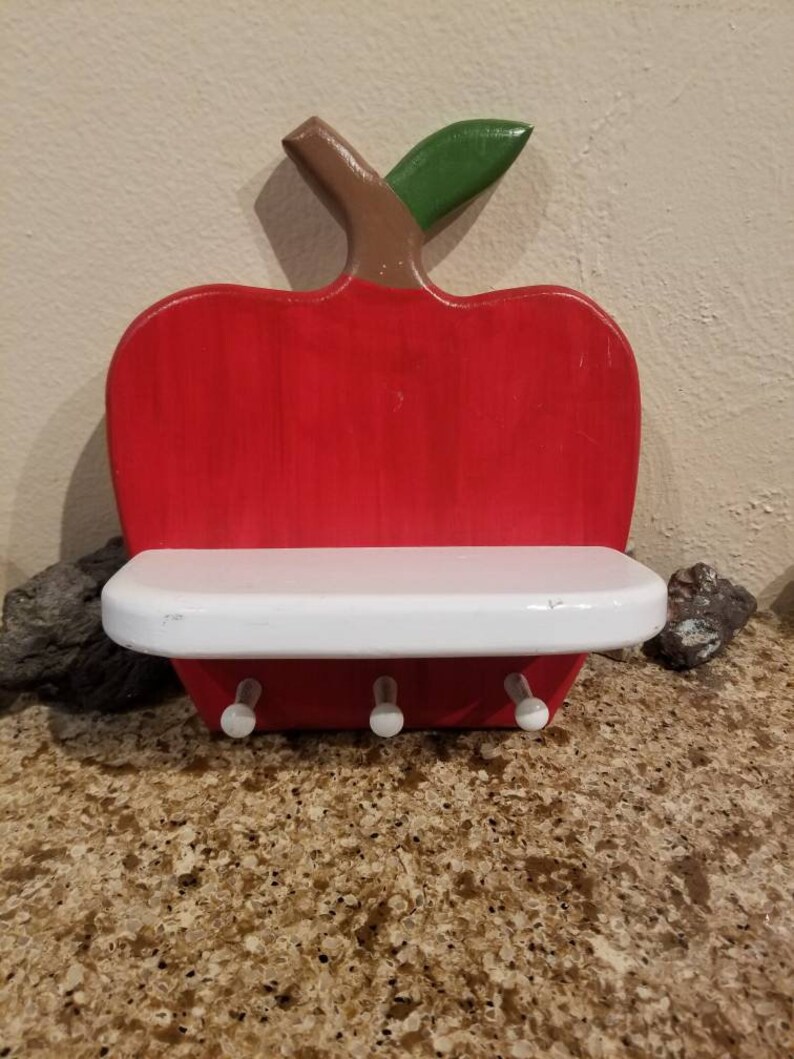 Vintage Rustic WOODEN APPLE Shaped SHELF With 3 Hanging Pegs - Etsy