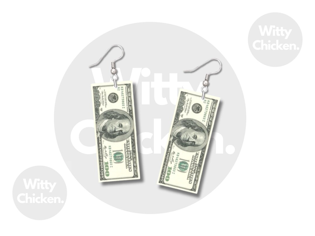 Fake 100 Dollar Bill Earrings, Benjamin Franklin, Spoof, Gag, Funny ...