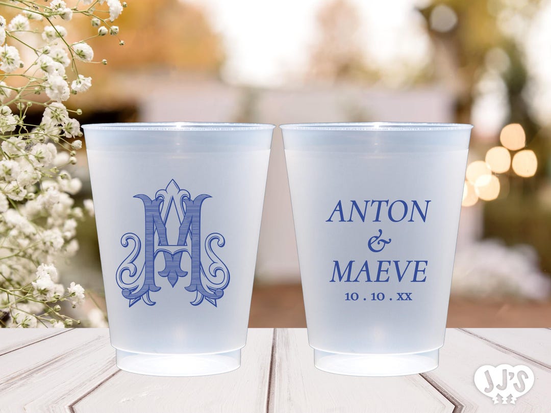 Personalized Vintage Wedding Monogram Frosted Cups - Custom 12oz or ...