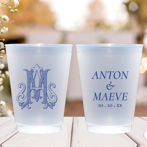 Personalized Vintage Wedding Monogram Frosted Cups - Custom 12oz or ...