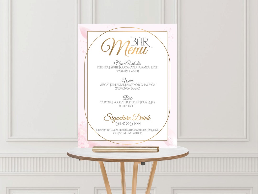 Quinceanera Bar Menu Sign: Mis Quince Custom Bar Menu Sign - Etsy