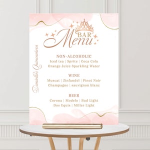 Quinceanera Bar Sign: Quinceanera Princess Bar Menu Sign - Etsy