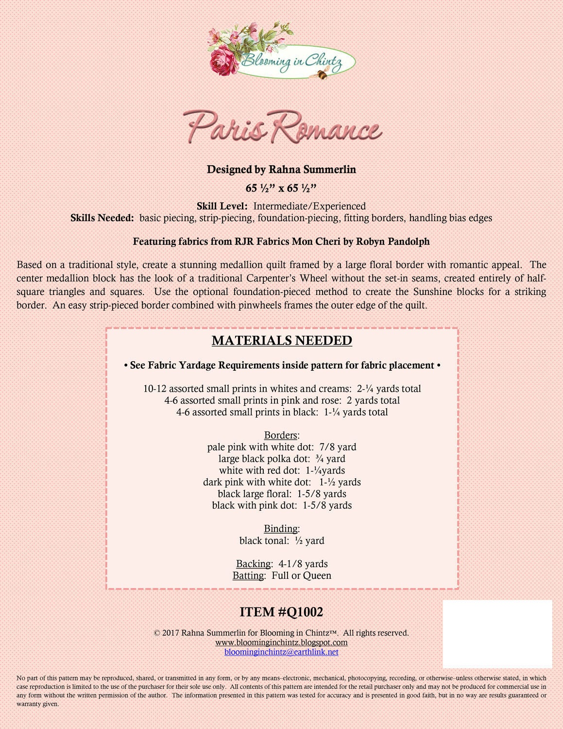 Paris Romance Quilt Pattern - Etsy