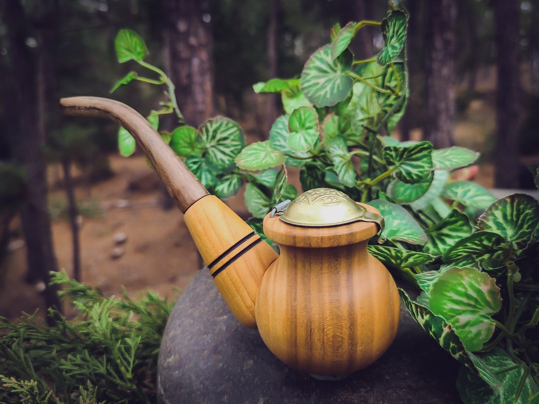 Wizard Pipe for Smoking / Natural Wood Sherlock With a Lid / Wooden ...