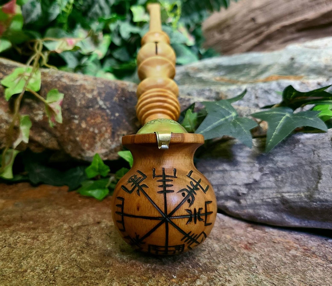Vegvisir Runic Compass Wooden Pipe for Smoking / Viking Gift / Pagan ...