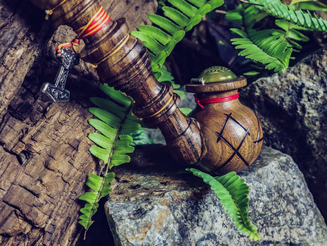 Handmade Wooden Thor Viking Themed Tobacco Pipe / Functional Ceremonial ...