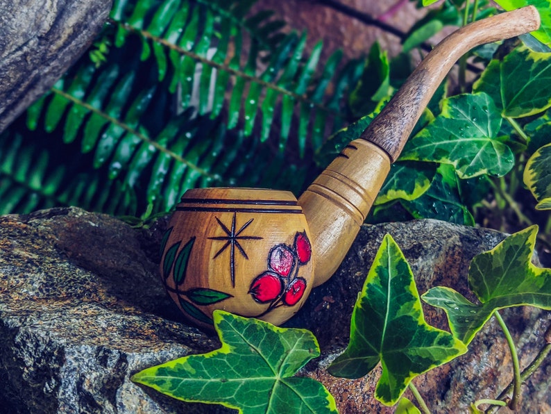 Rowan Ogham Wooden Pipe for Smoking / Tobacco Sherlock Pipe / | Etsy
