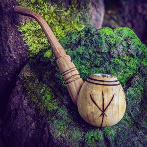 Odin the Wanderer Ansuz Rune Wood Pipe / Wooden Viking Thor Frigga ...