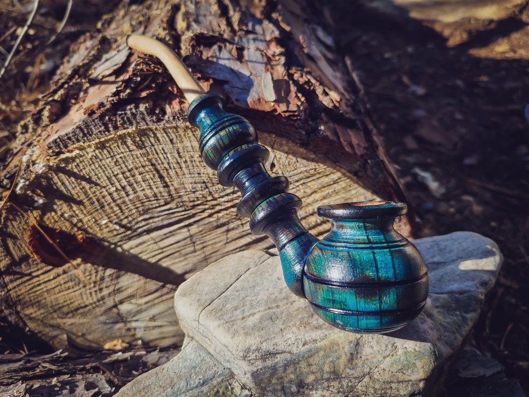 Handgemachte Holz Pfeife / Tabakpfeife aus Holz / Blau Ton Holz Pfeife ...