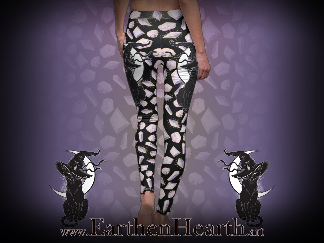 Witchy Cat & Crystal Yoga Pants / Wiccan Pagan Witchcraft Leggings ...