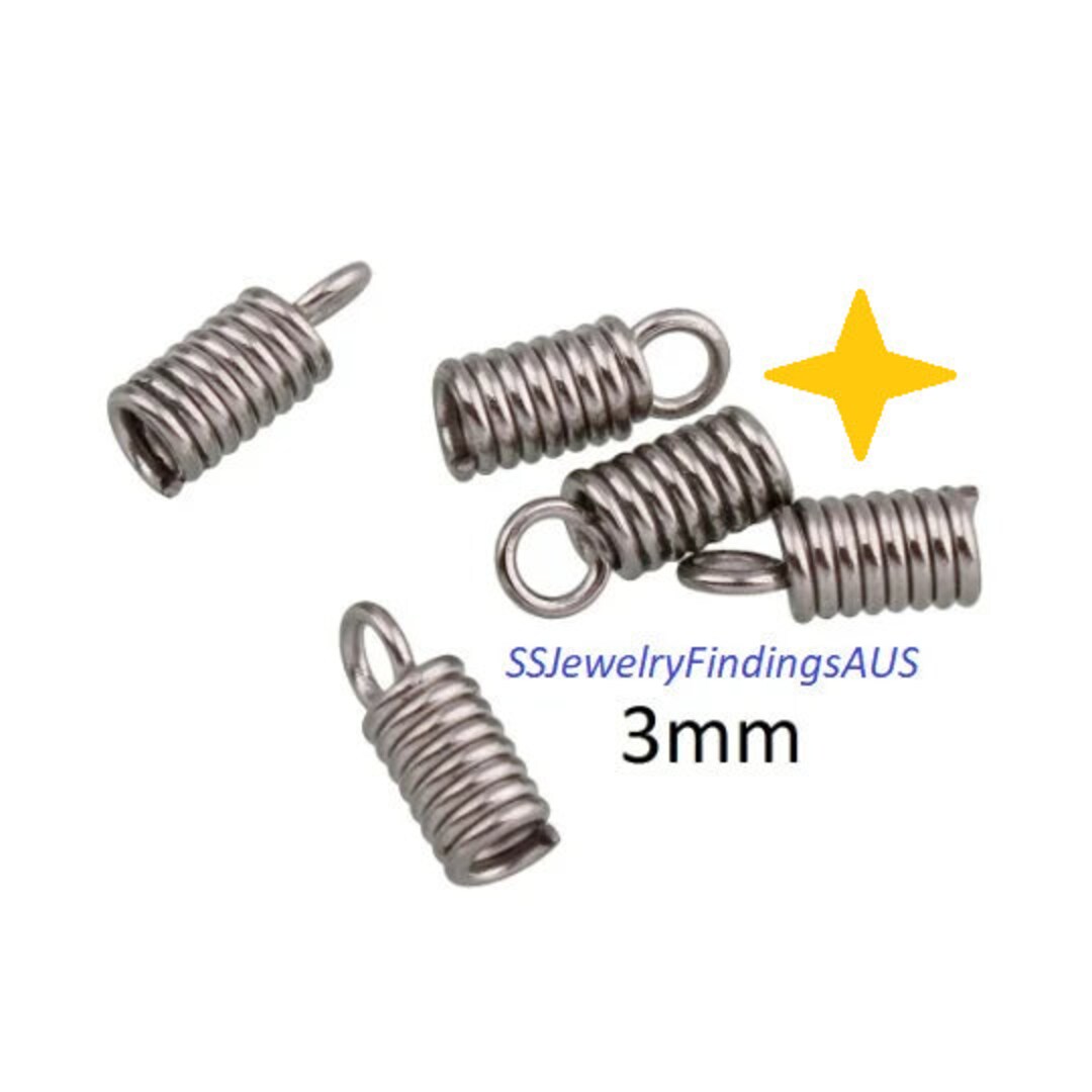 40 Pieces 3mm Stainless Steel Spring Crimp Coil Cord Ends ...