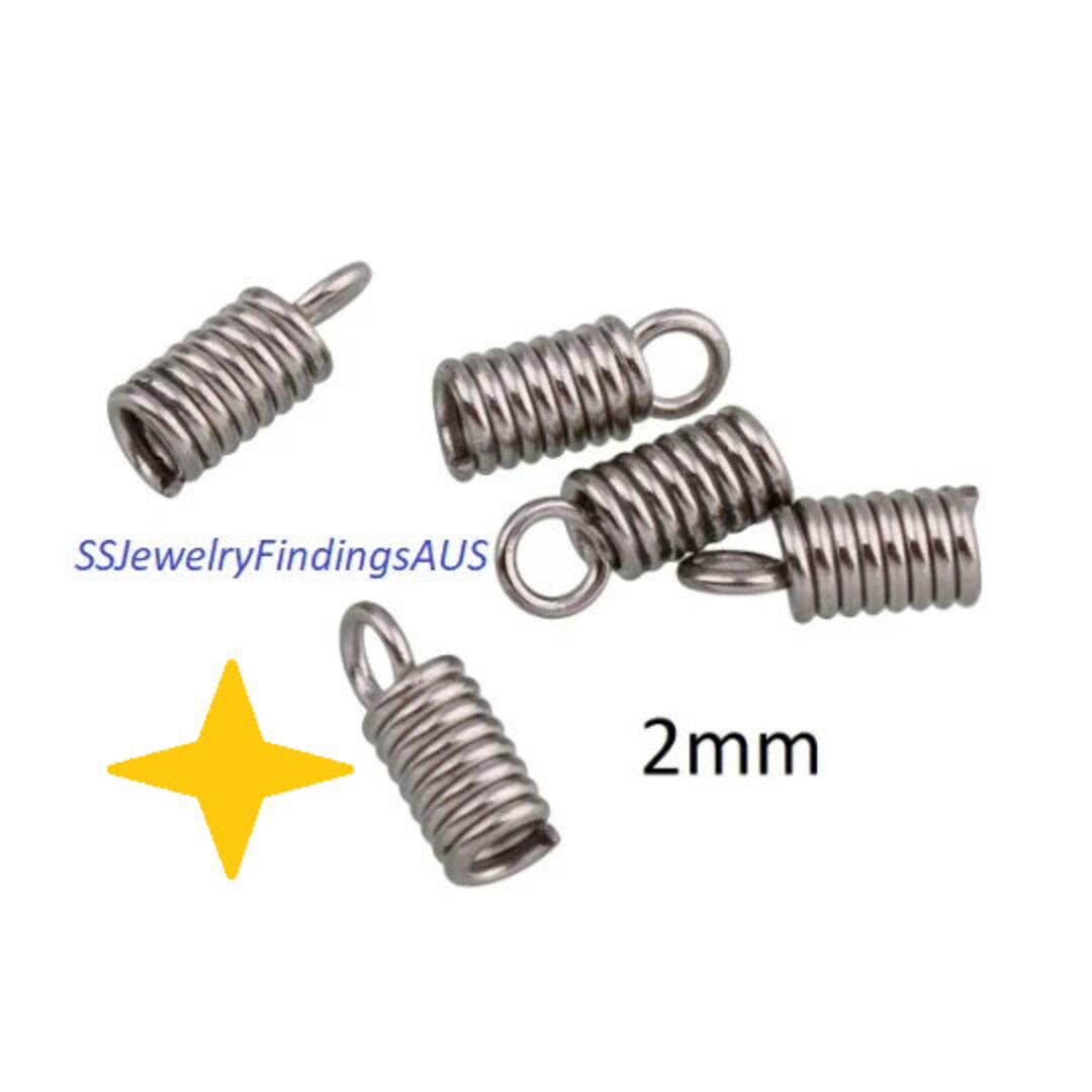 40 Pieces 2mm Stainless Steel Spring Crimp Coil Cord Ends ...