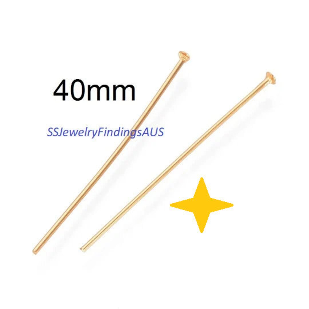 20 Pieces Gold Plated 40mm Stainless Steel Head Pins 0.6mm ...