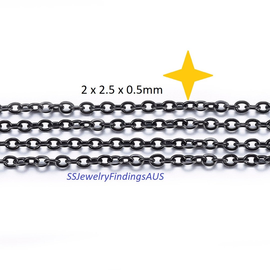 1 Meter 2.5x 2mm Stainless Steel Black Tone Oval Cable Link Chain ...