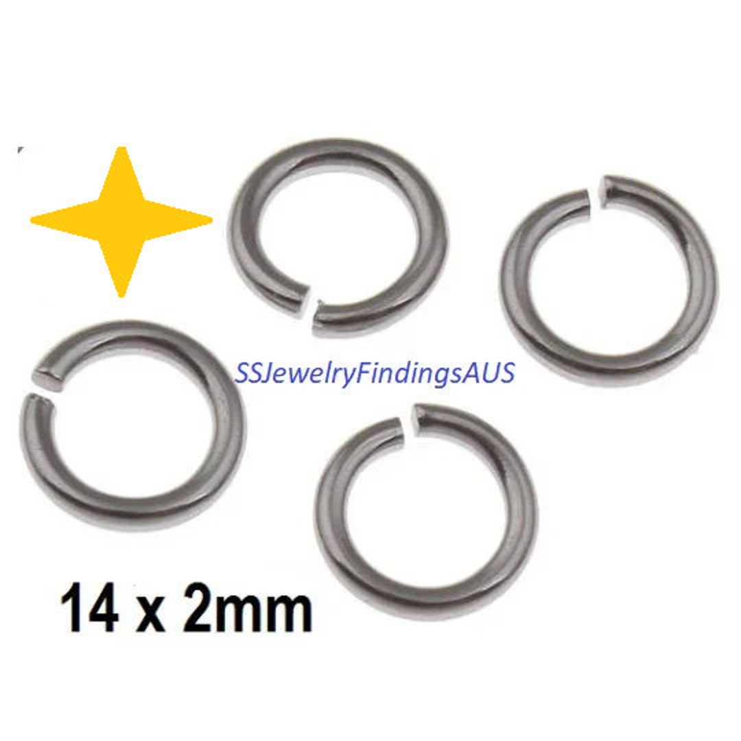 50 Pieces 14 X 2mm Stainless Steel Jump Rings Hypoallergenic Tarnish ...