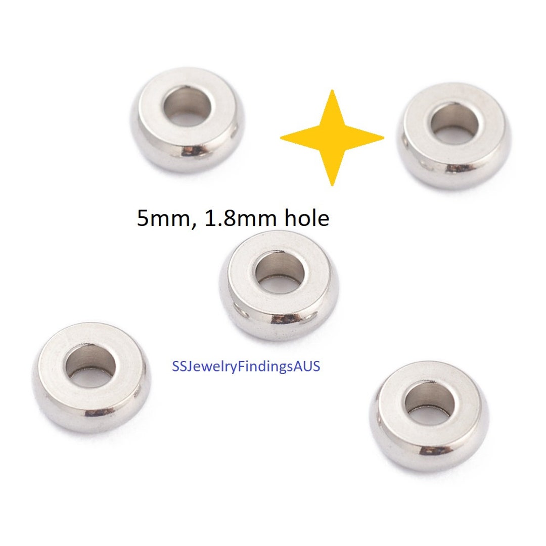 30 Pieces 5mm Stainless Steel Drum Disc Beads Hypoallergenic Tarnish ...