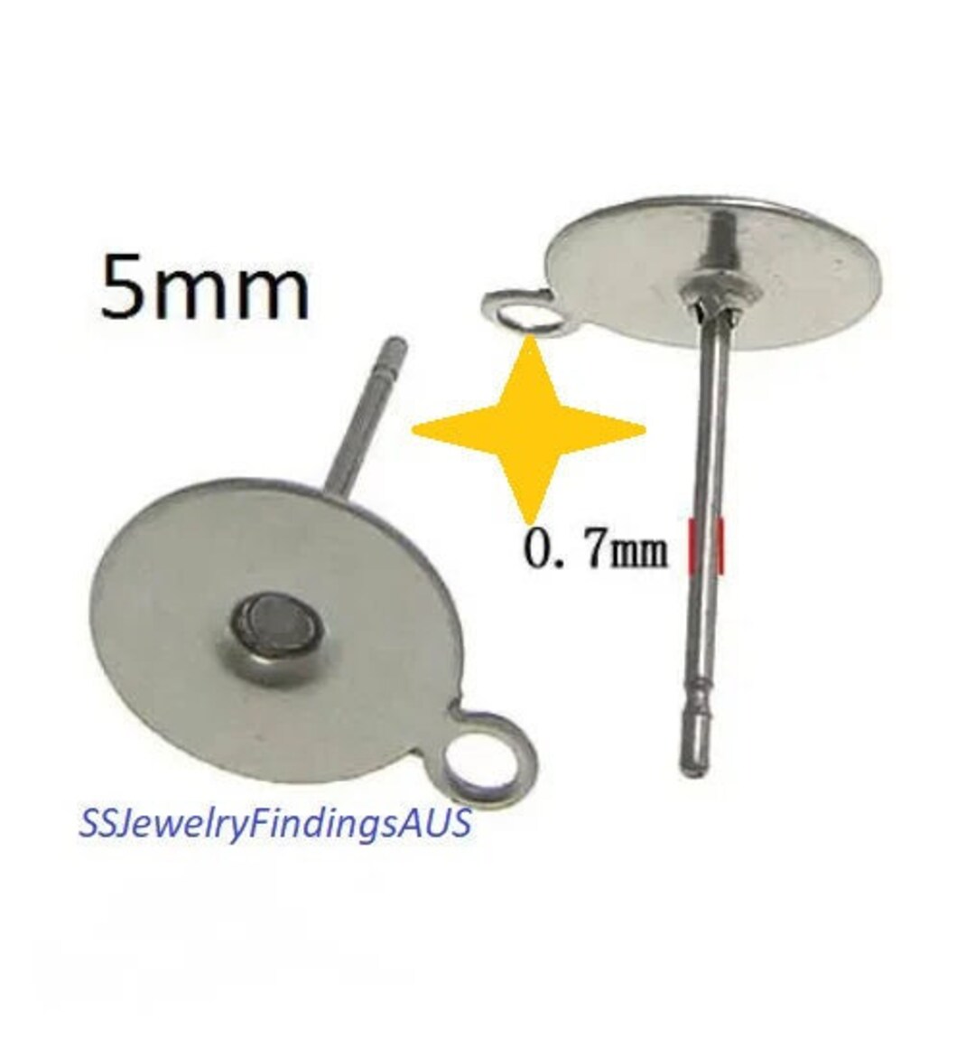 25 Pairs Stainless Steel 5mm Pad Stud Post With 2mm Side Loop With ...