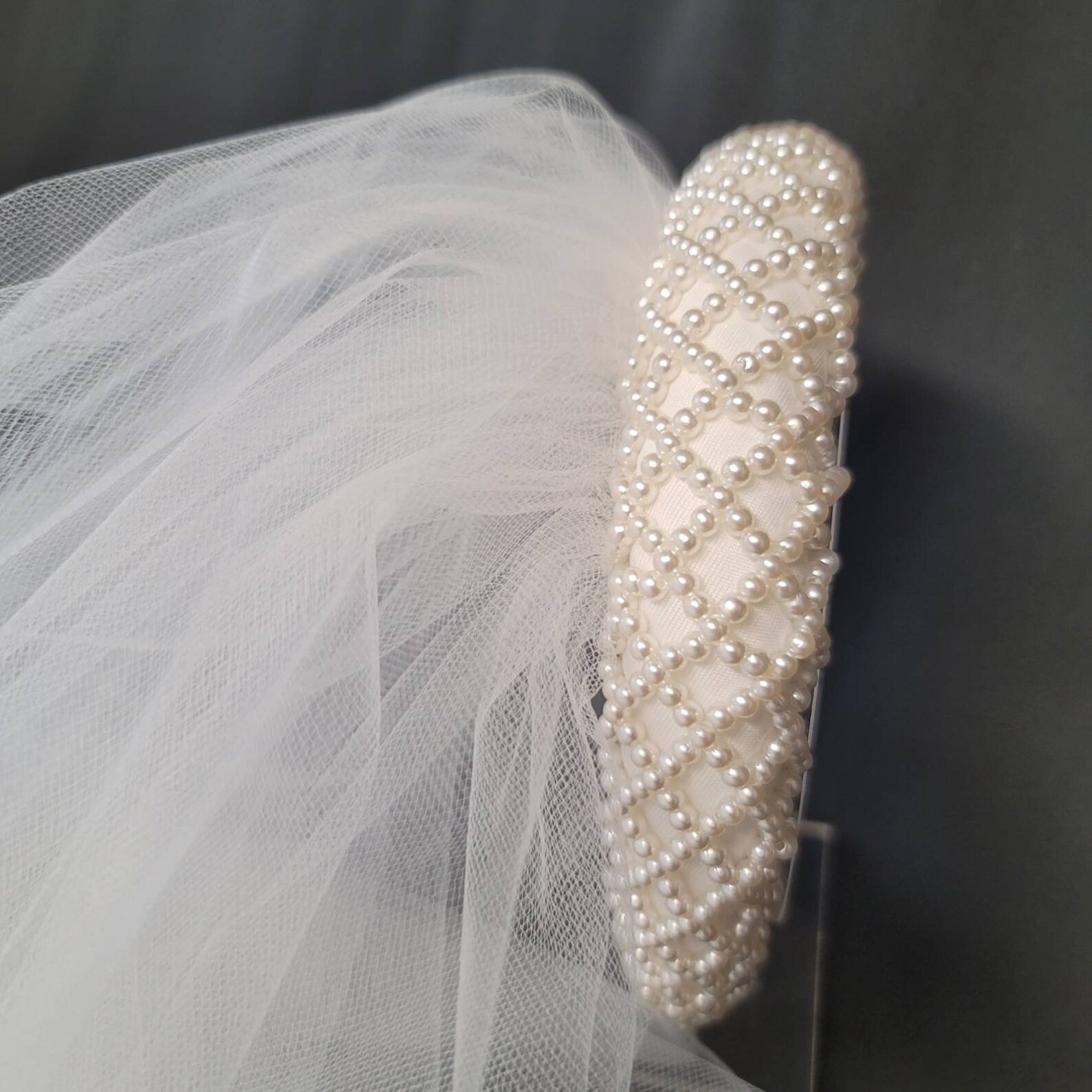 Pearl Beaded Padded Headband Two Tier Veil Wedding Veil - Etsy
