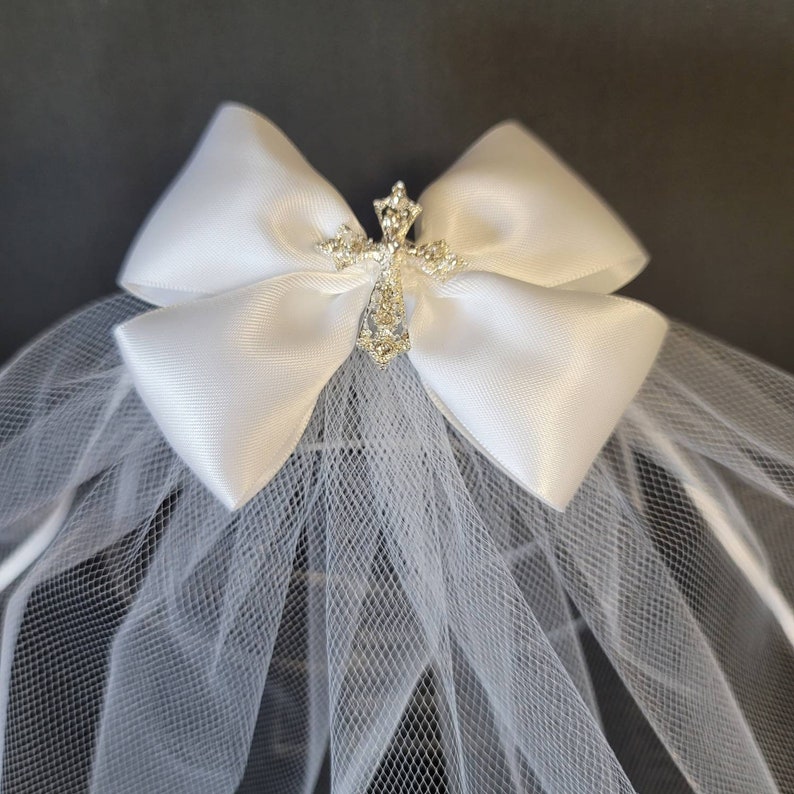 One-tier Communion Veil Bow and Satin Trim| Confirmation Veil | First ...