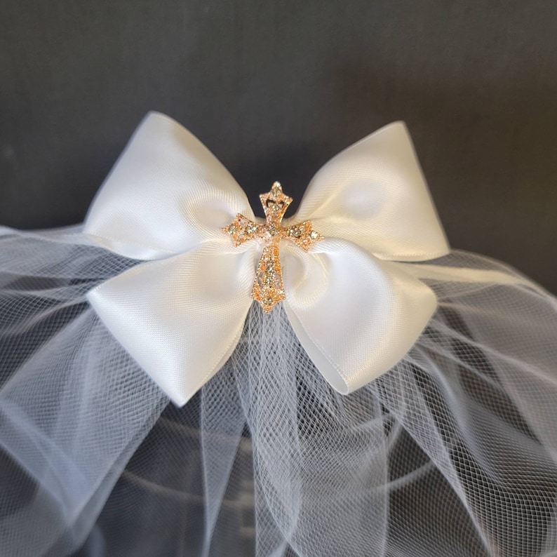 One-tier Communion Veil Bow and Satin Trim| Confirmation Veil | First ...