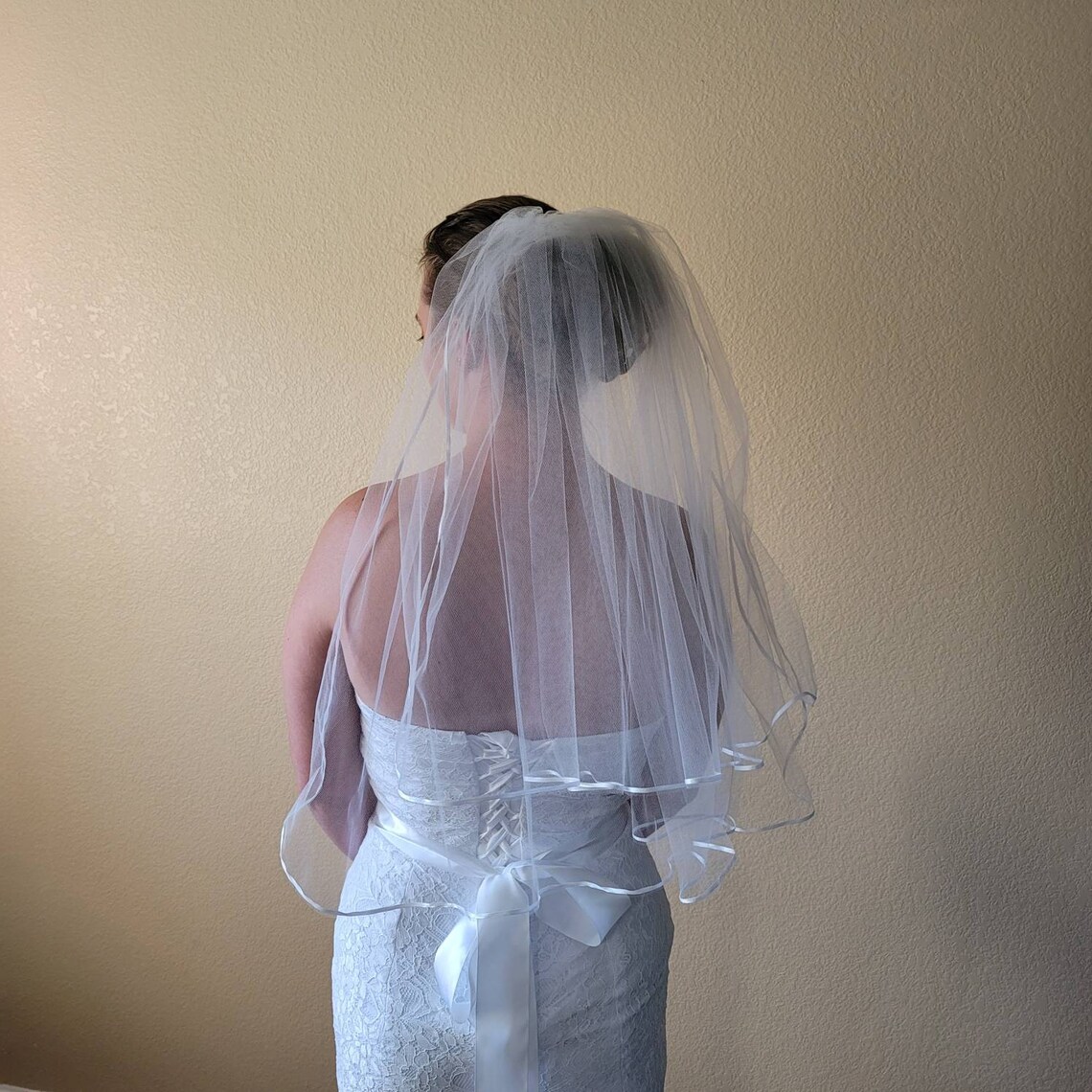 Two Tier 1/8 Satin Trim Veil in White or Ivory First | Etsy