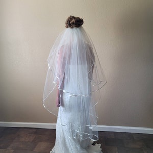 108 Inch/full Volume Two Tier Satin Trim Veil in White or Ivory 1/4 ...