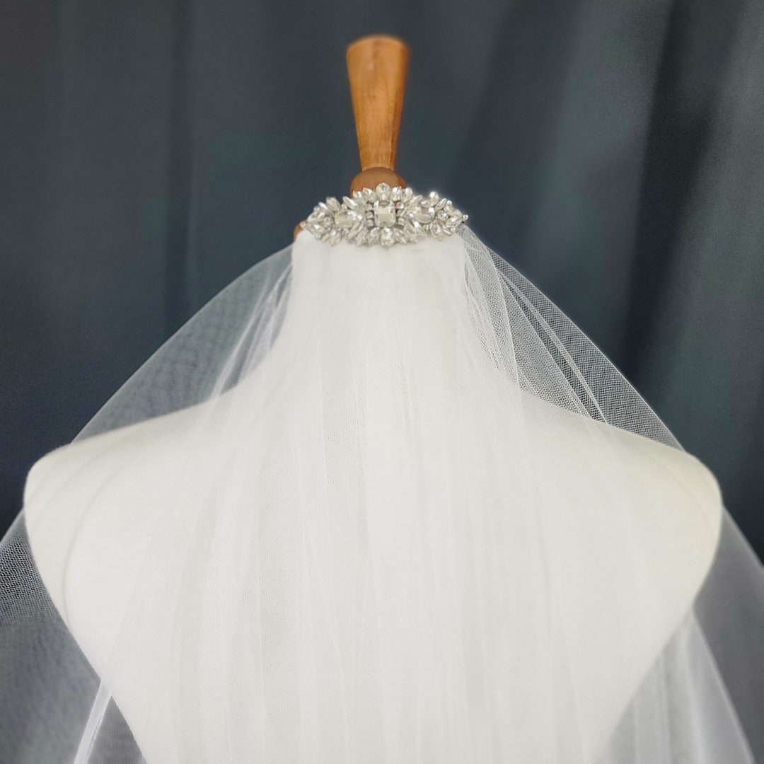 Sale 30 Inches Waist Length Silk White | Circle Veil With Rhinestone ...