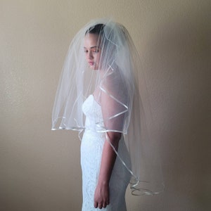 108 Inch/full Volume Two Tier Satin Trim Veil in White or Ivory 1/4 ...