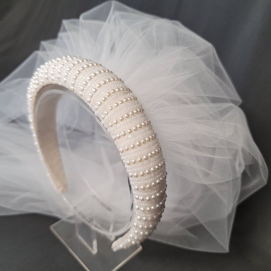 Beaded Padded Headband Pearl Two Tier Veil | Wedding Veil ...