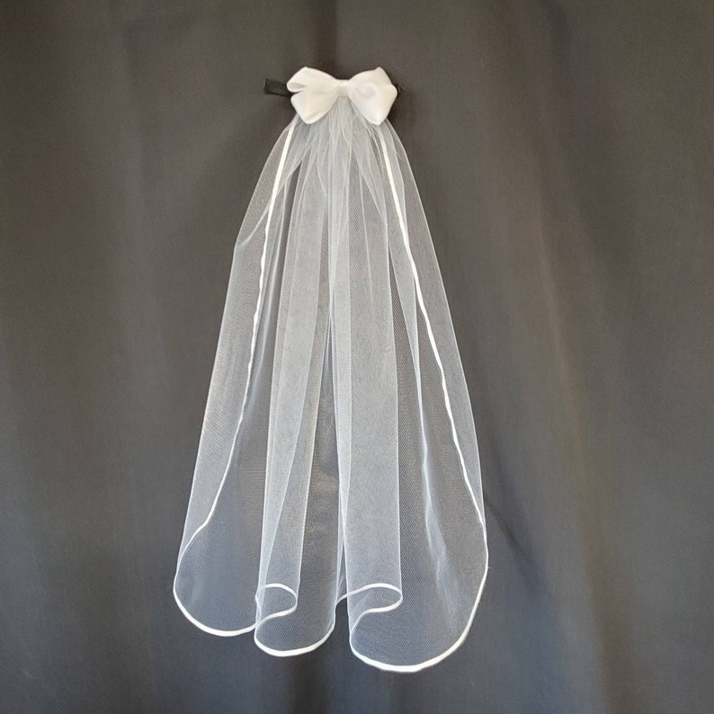 One-tier Communion Veil Bow and Satin Trim| Confirmation Veil | First ...