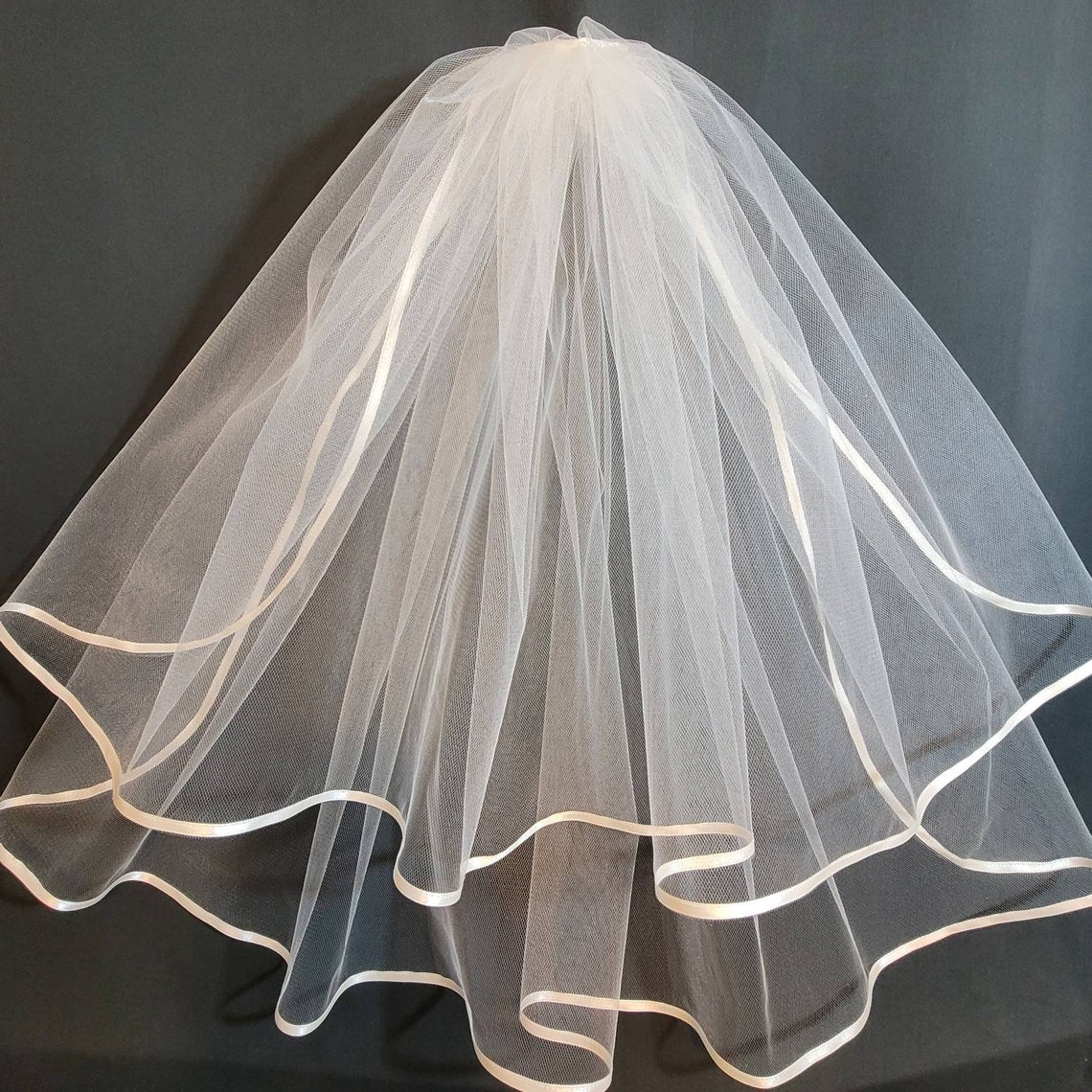 Two Tier Satin Trim Veil in White or Ivory 1/4 Inch Ribbon 54 | Etsy