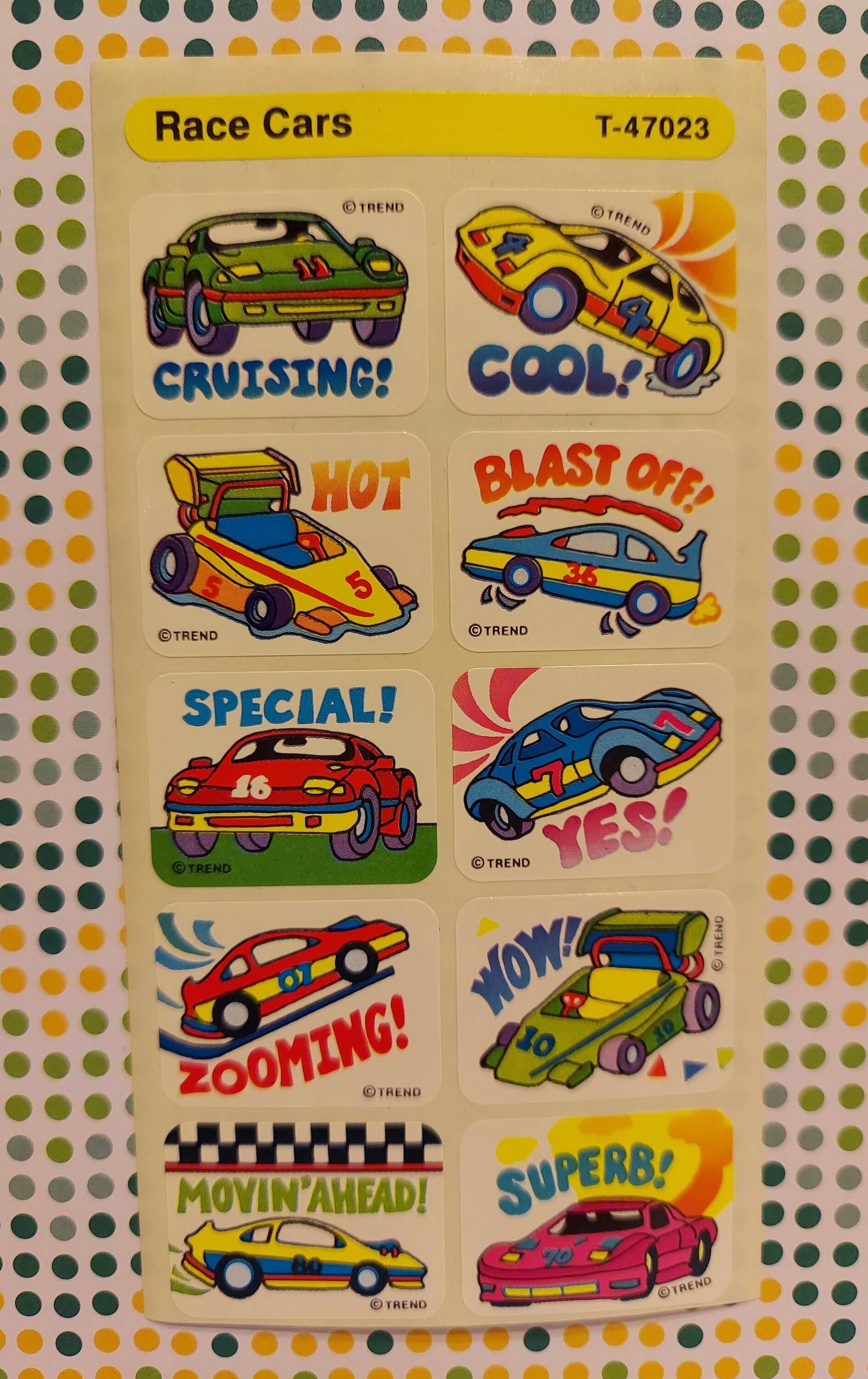 Embellishments 10 stickers Vintage 1990s Trend Enterprises Race Car ...