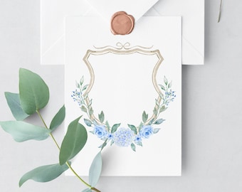 Blue and White Floral Wedding Crest Watercolor Wedding Monogram ...