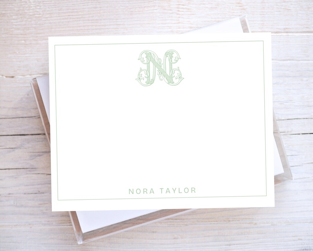 Personalized Sage Green Initial Notecard Set, Notecard for Girls ...