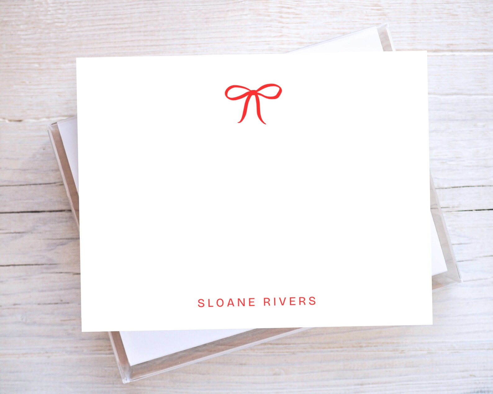 Personalized Bright Red Bow Notecard Set, Notecard for Girls, Preppy ...