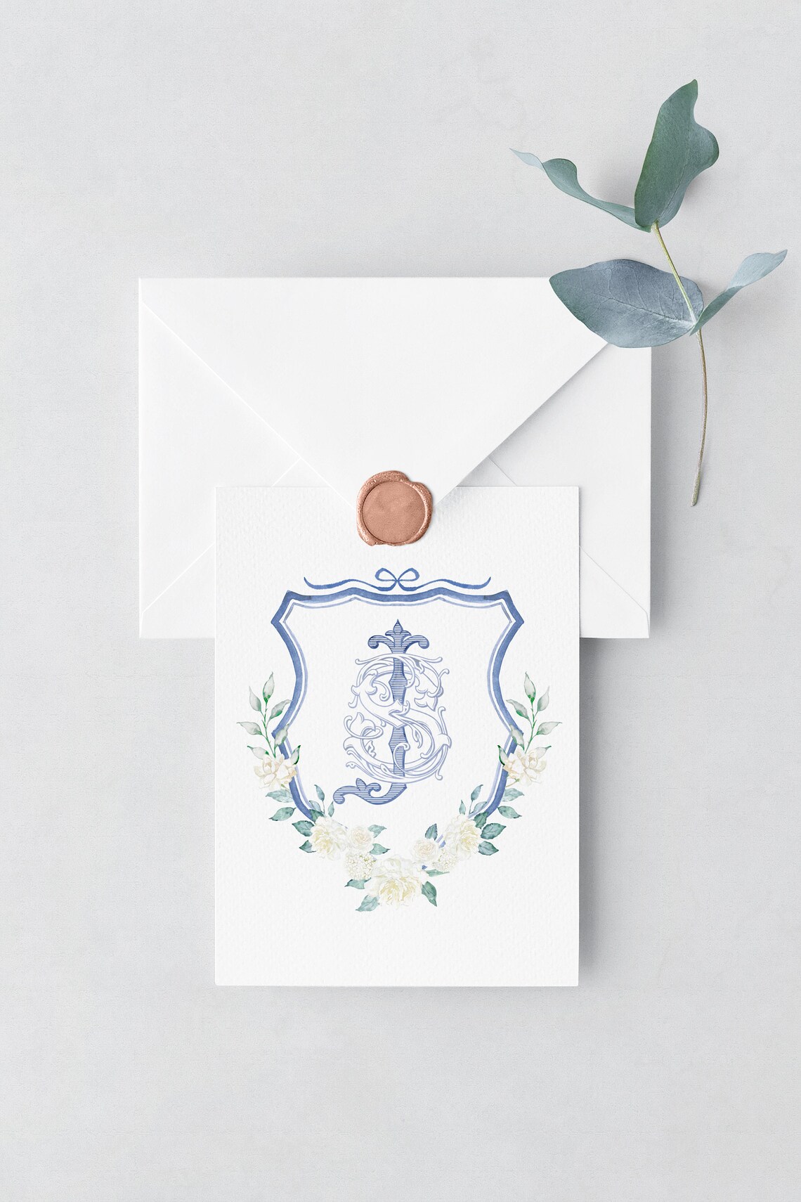 Blue and White Floral Wedding Crest- Watercolor Wedding Monogram ...