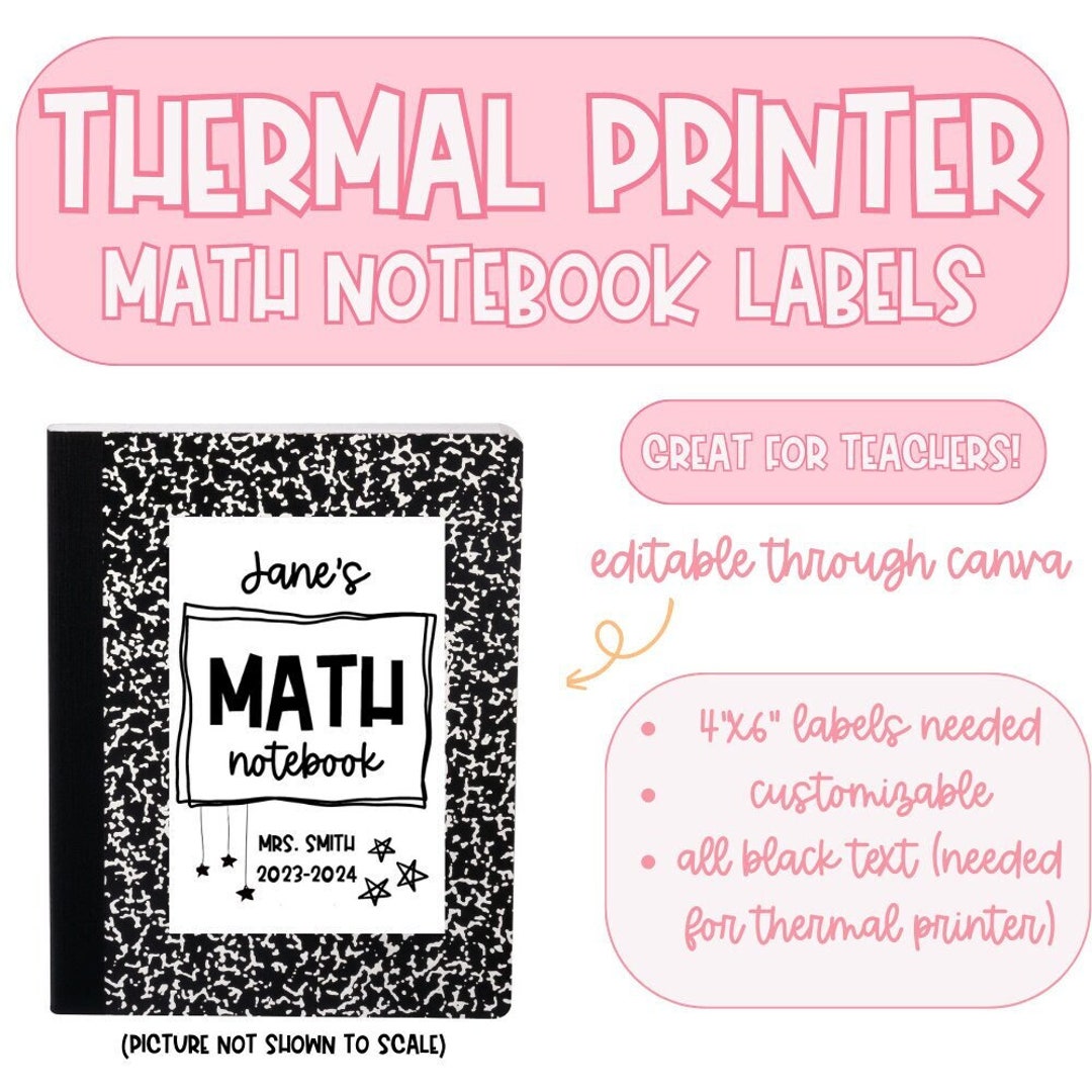 Thermal Printer Teacher Template, Math Notebook 4x6 Sticker, Thermal ...