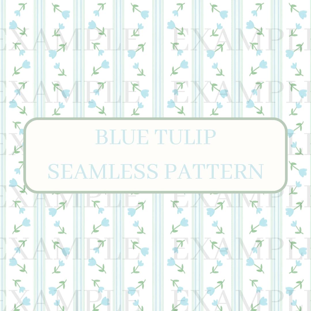 Blue Floral Tulip Preppy Seamless Pattern, 90's Cottage Style, Grand ...
