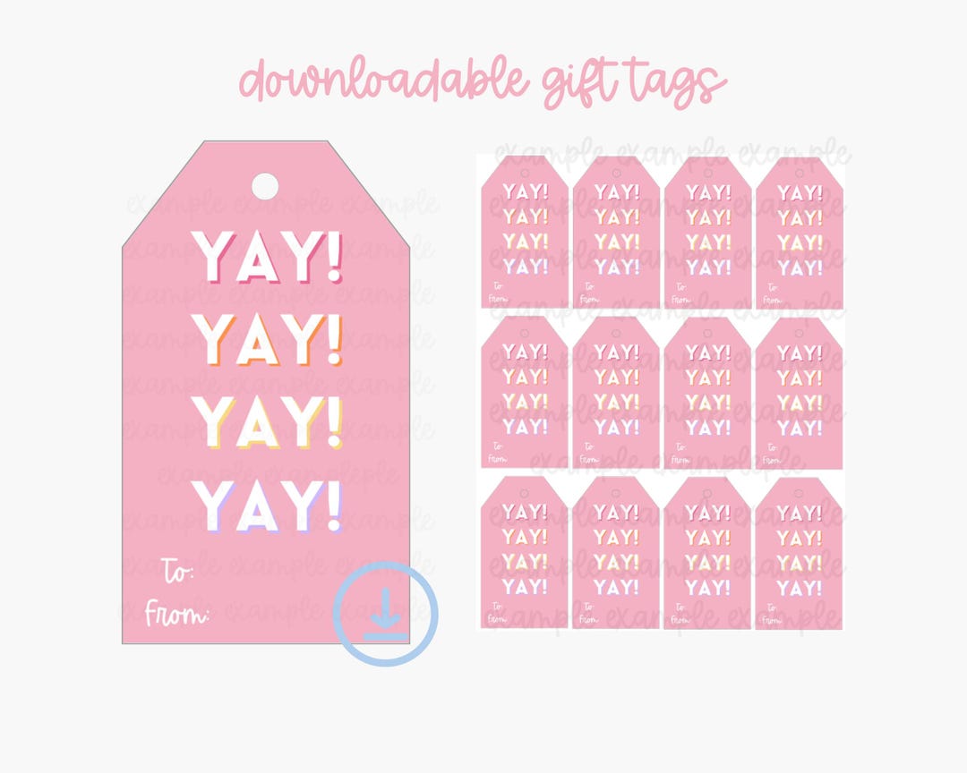 Colorful Yay Gift Tags Printable | Print at Home | Bow Downloadable ...