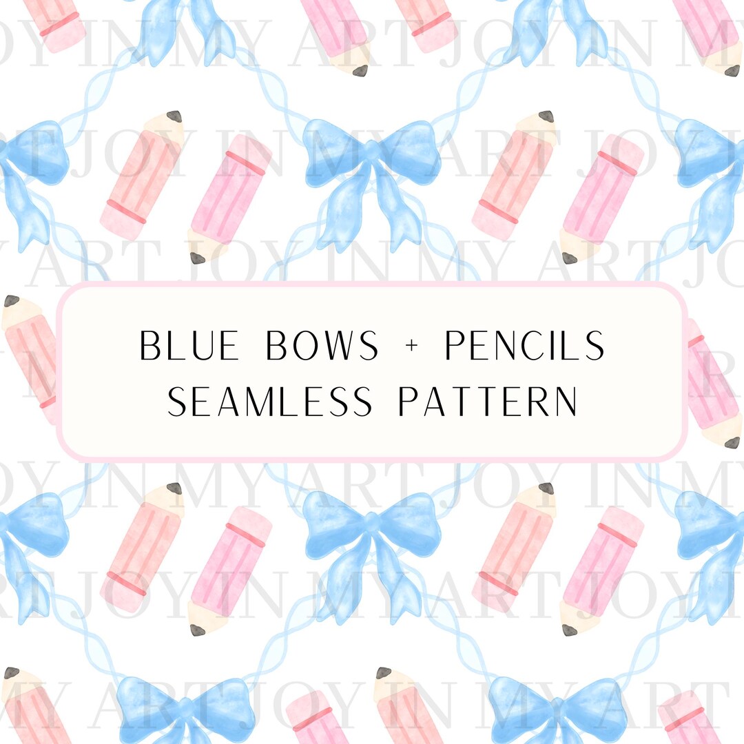 Coquette Bows & Pencils Seamless Pattern: Cottage Style (PNG Digital ...