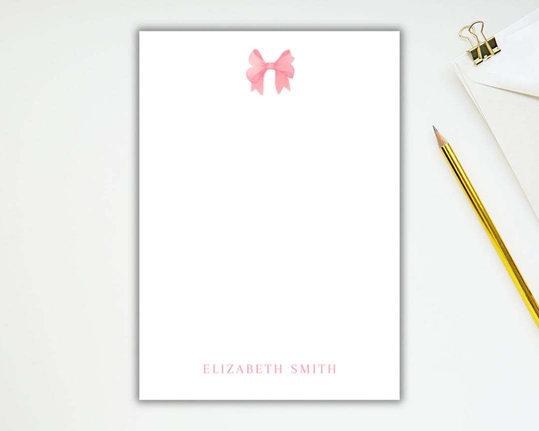 Personalized Baby Pink Bow Notepad, Preppy Note Taking, Notepad for to ...