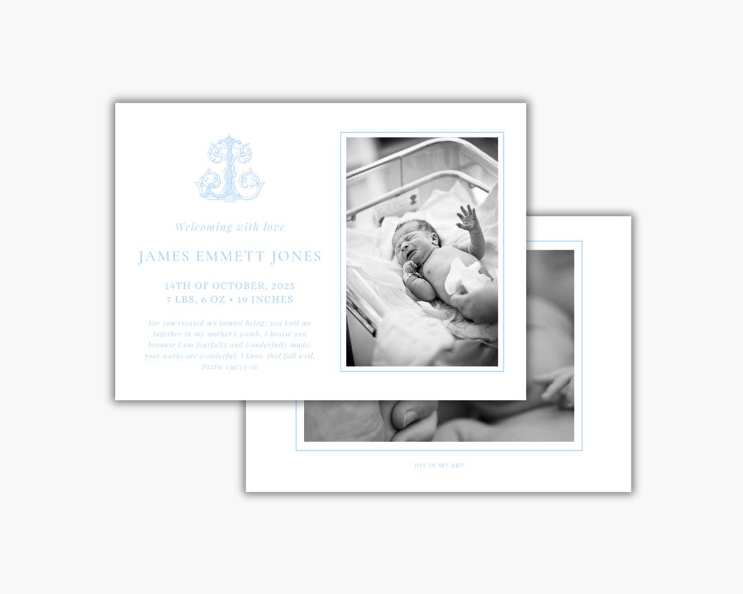 Personalized Baby Boy Birth Announcement, Watercolor Baby Photo Card ...