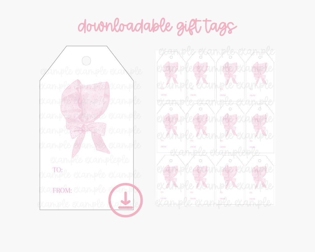 Baby Shower Girl Gift Tags Printable | Print at Home | Bow Downloadable ...