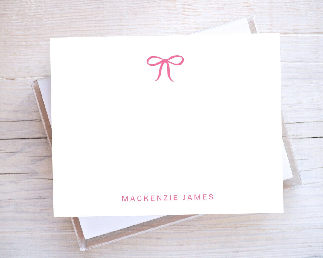 Personalized Bright Pink Bow Notecard Set, Notecard for Girls, Preppy ...
