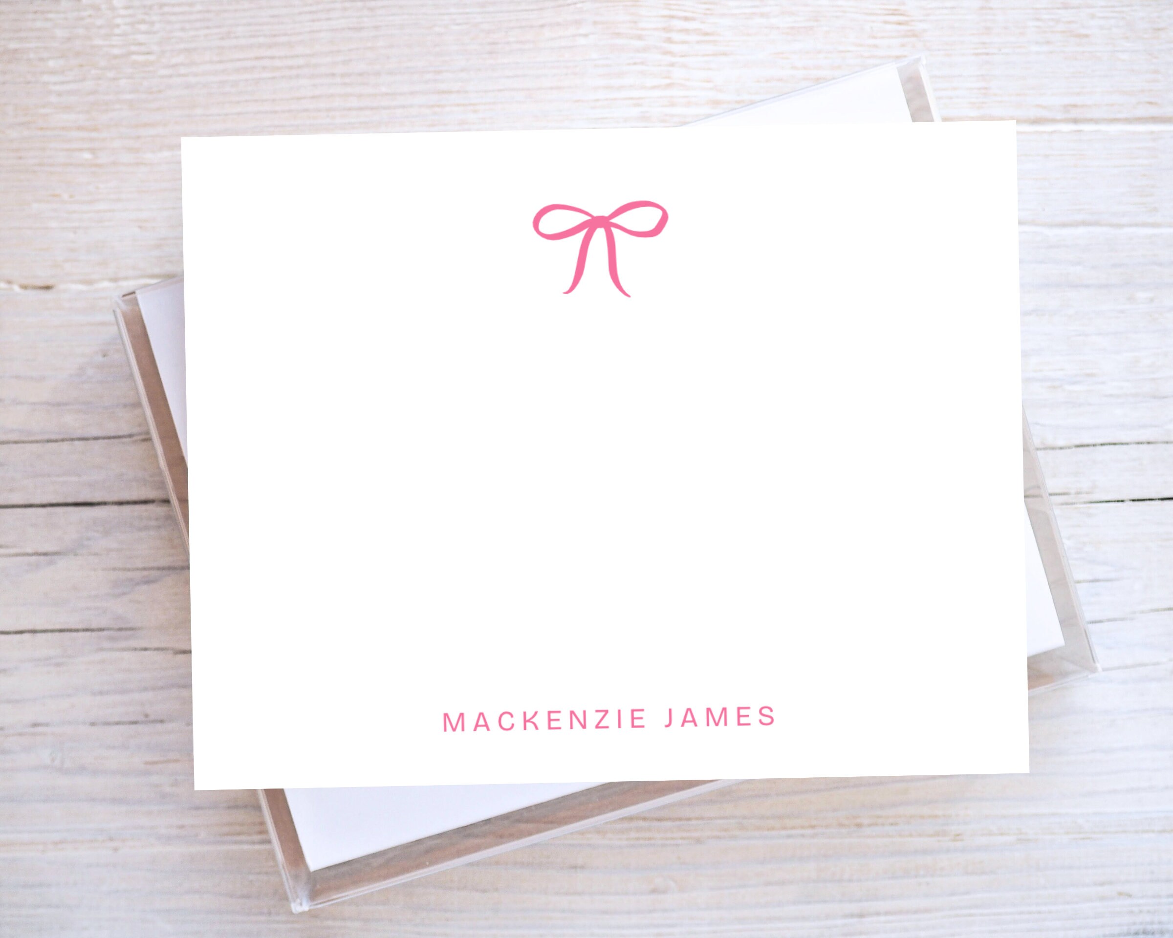 Personalized Bright Pink Bow Notecard Set, Notecard for Girls, Preppy ...